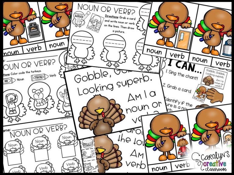 Turkey Literacy Center – EDITABLE Nouns or Verbs Center