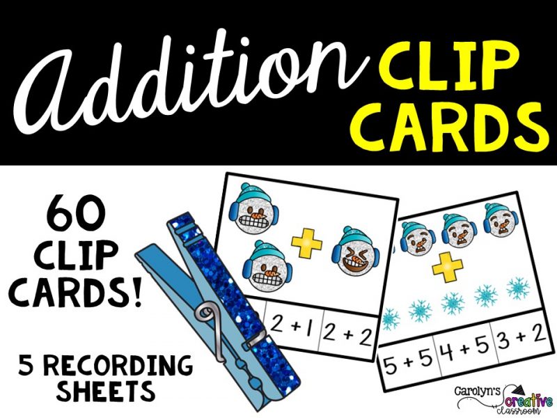 Winter Addition Clip Cards – Emoji & Snowflake Addition Clip Center ...