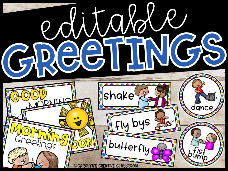 Editable Morning Greetings Choices – Greeting Signs Bright Dots Theme