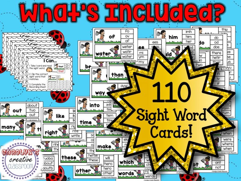 Spring Clip Card Literacy Center – Sight Word Clip Cards – 110 Sight ...