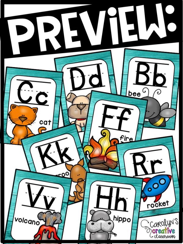 Teal Wood Alphabet Posters – Teal Classroom Decor