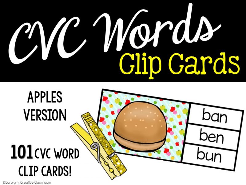 CVC Words Clip Cards – Apples/ Johnny Appleseed Theme