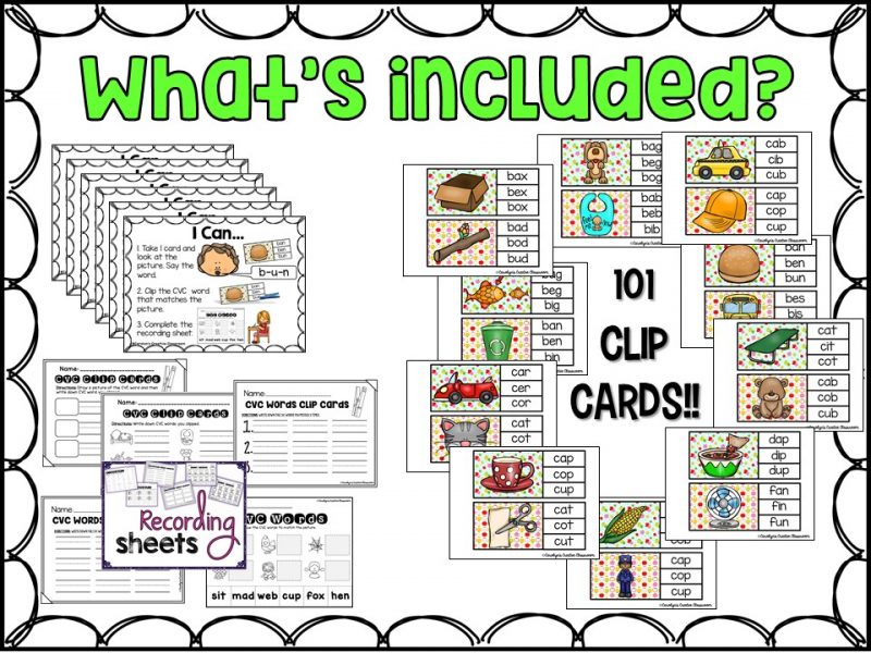 CVC Words Clip Cards – Apples/ Johnny Appleseed Theme