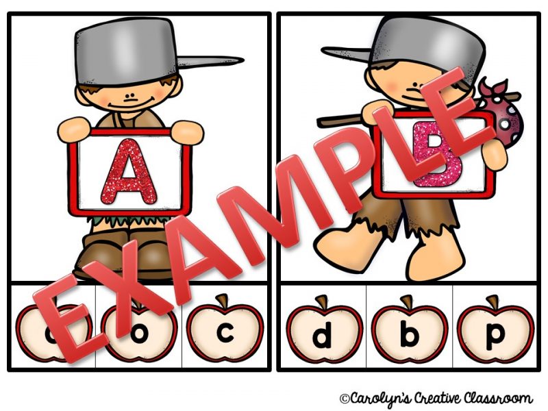 Johnny Appleseed and Apple Alphabet Clip Cards (Lowercase and Uppercase ...