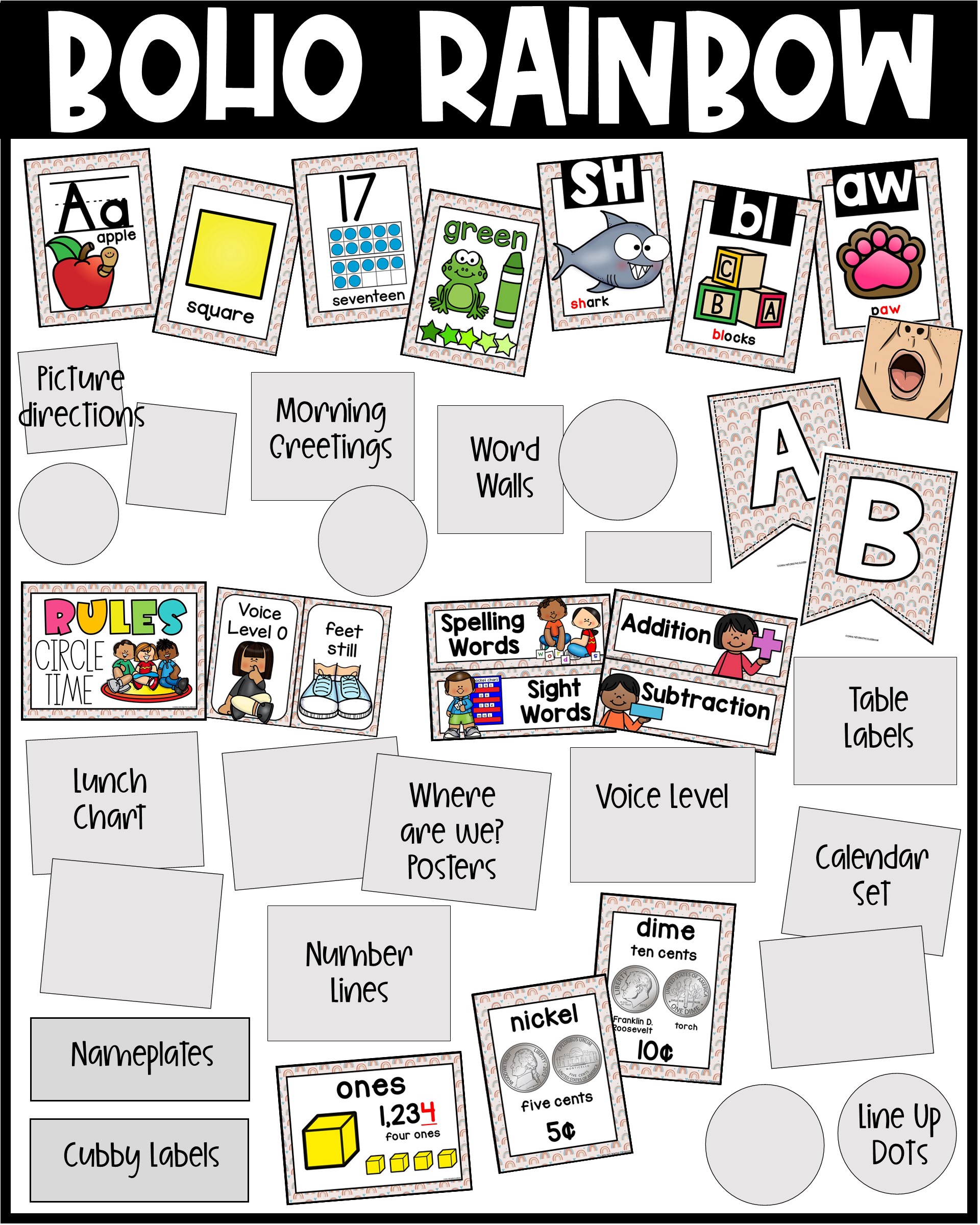 Boho Rainbow Décor – Set#4 – Carolyn's Creative Classroom