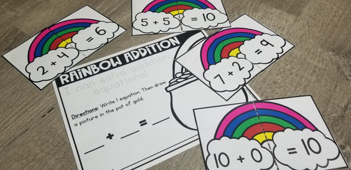 Addition Sums to 10 Rainbow Puzzles (Morning Tub or Math Center)