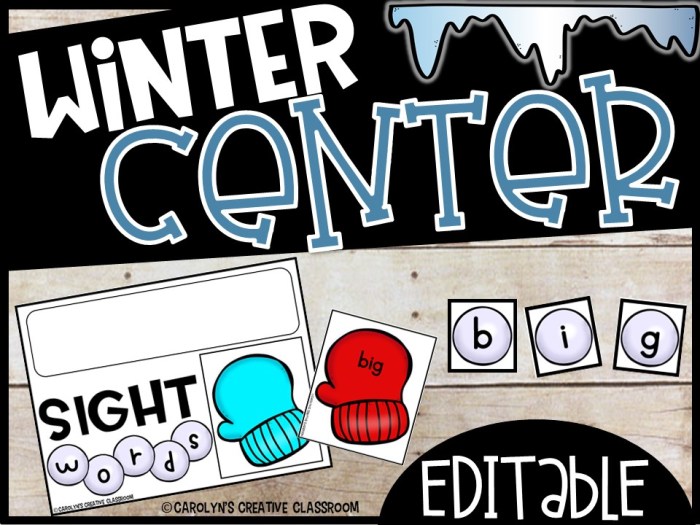 EDITABLE Winter Literacy Center – Building Sight Words (USE ANY WORD LIST!)