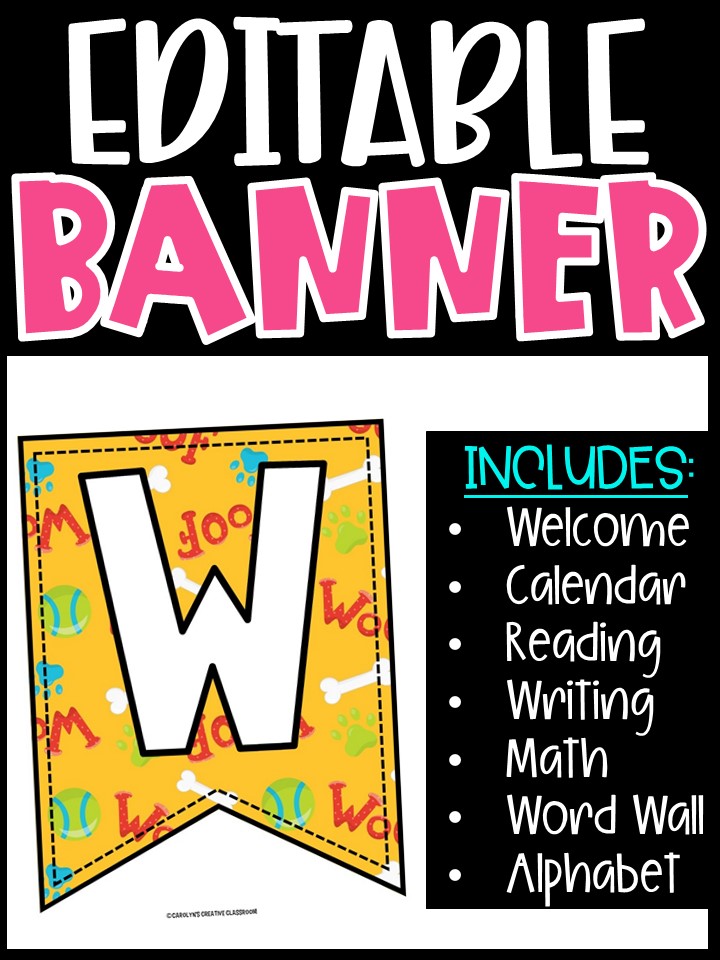 Editable Classroom Banners – Match Your Classroom Theme [Dog 2]