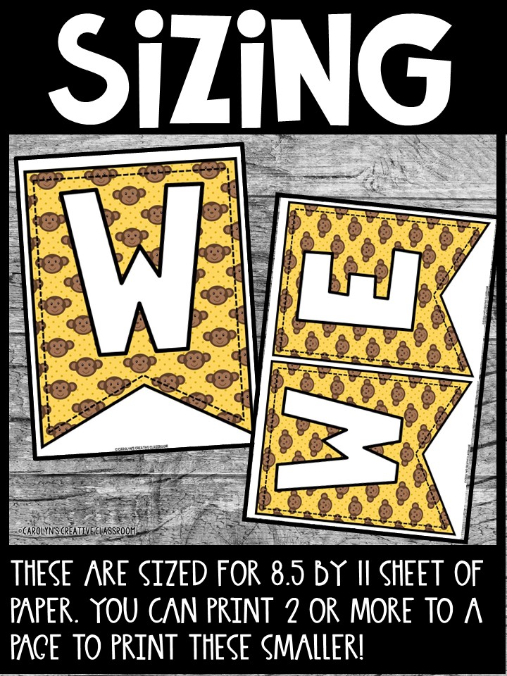 Editable Classroom Banners – Match Your Classroom Theme [Monkey]