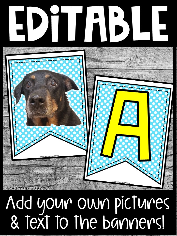 Editable Classroom Banners – Match Your Classroom Theme [Teal Polka Dots]