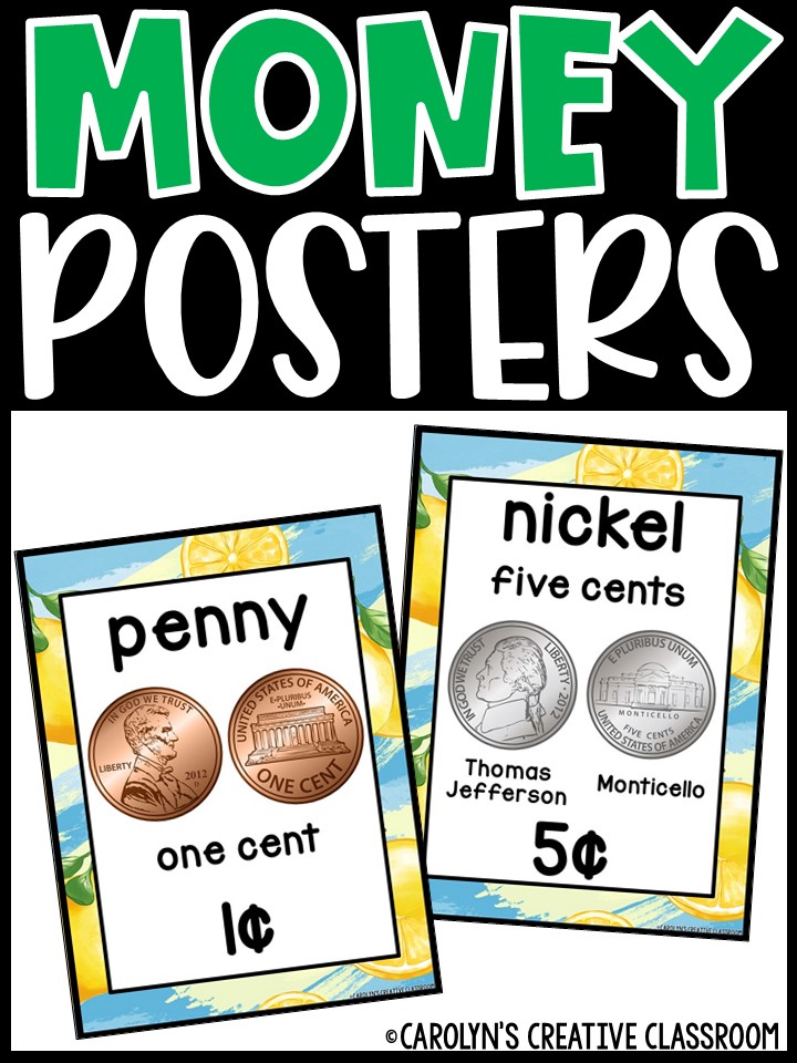 US Money Posters – Coin and Dollar Posters | Lemon 4 Classroom Decor
