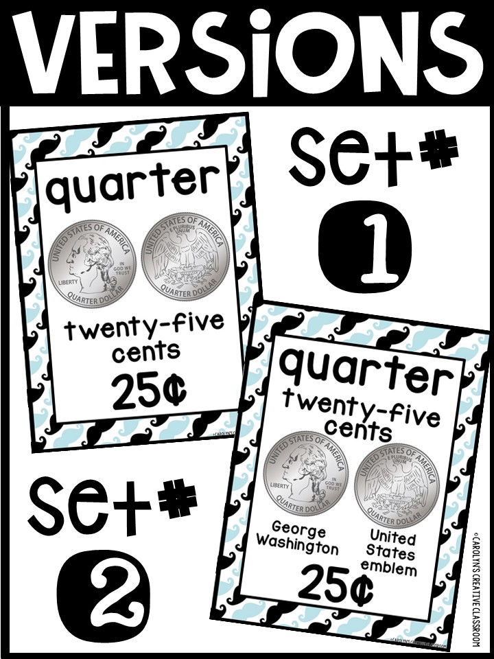 US Money Posters – Coin and Dollar Posters | Mustache Classroom Decor