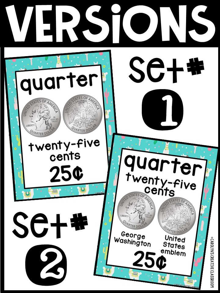 US Money Posters – Coin and Dollar Posters | Llama Classroom Decor