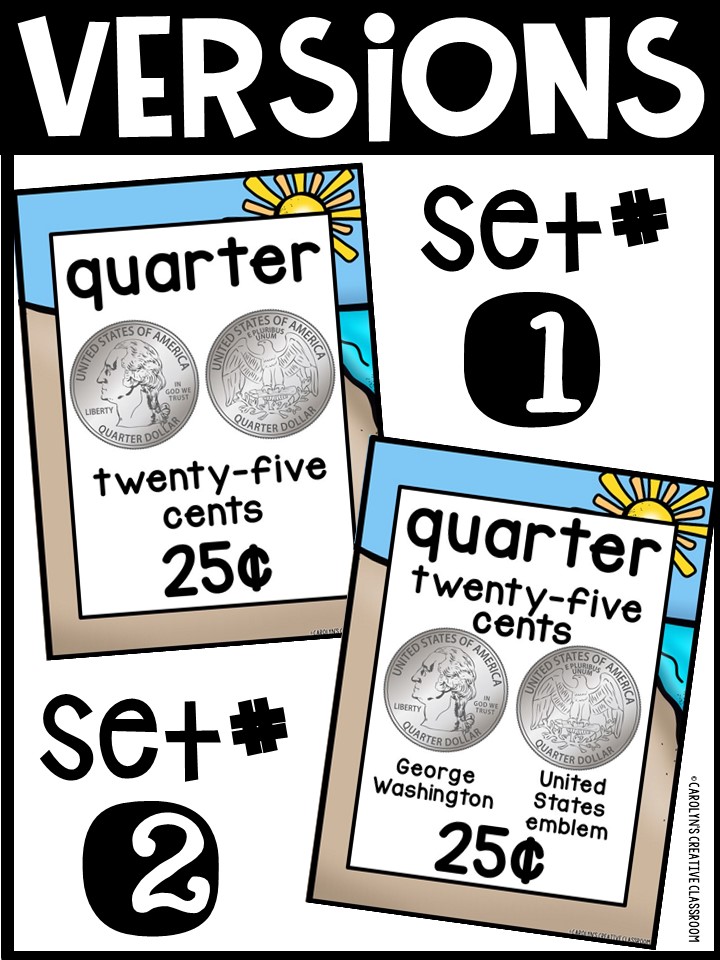 US Money Posters – Coin and Dollar Posters | Beach Classroom Decor