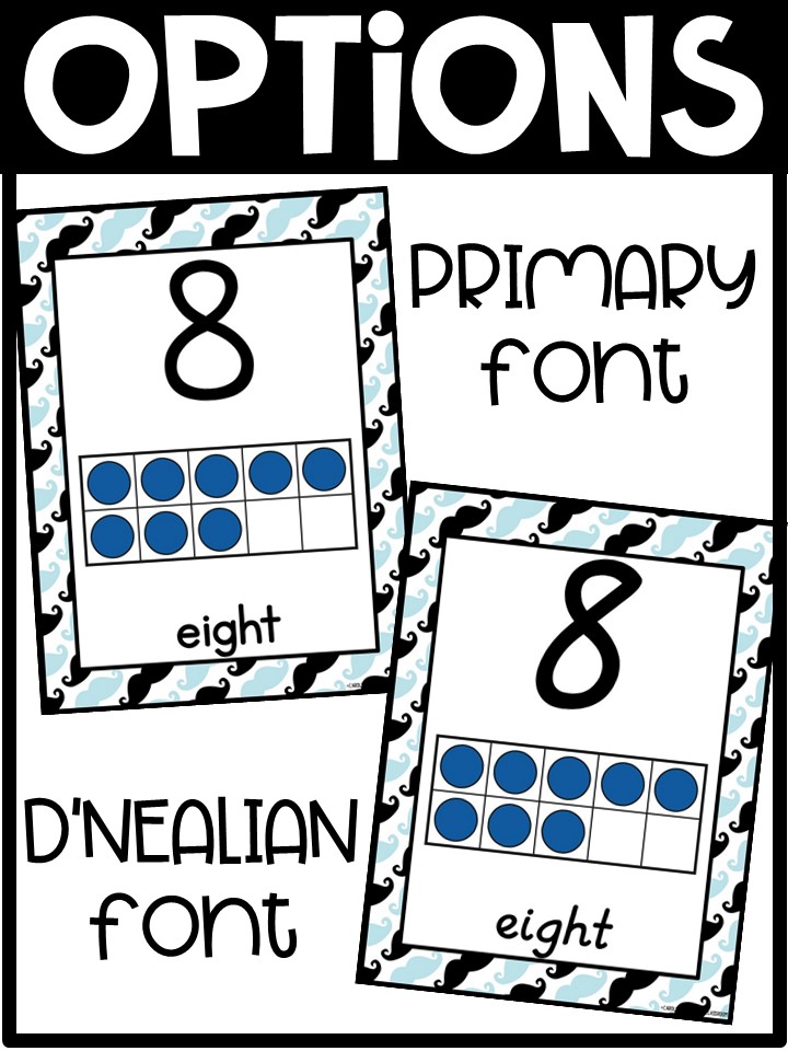 Number Posters | Mustache Classroom Decor