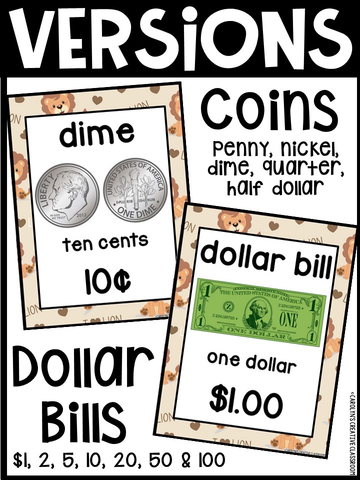 US Money Posters – Coin and Dollar Posters | Lion 1 Classroom Decor