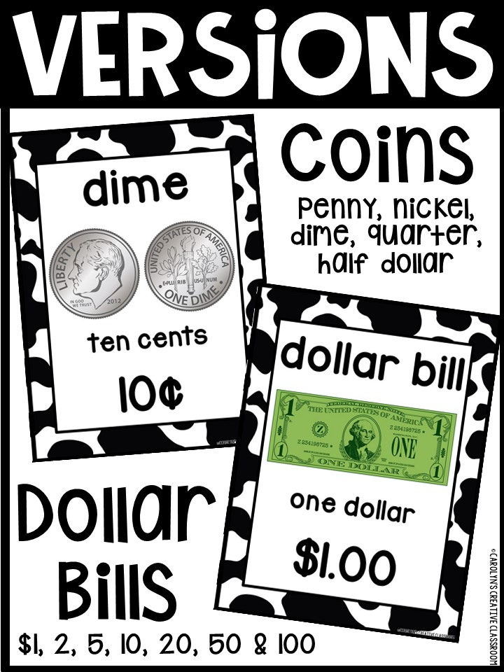 US Money Posters – Coin and Dollar Posters | Cowboy 5 Classroom Decor
