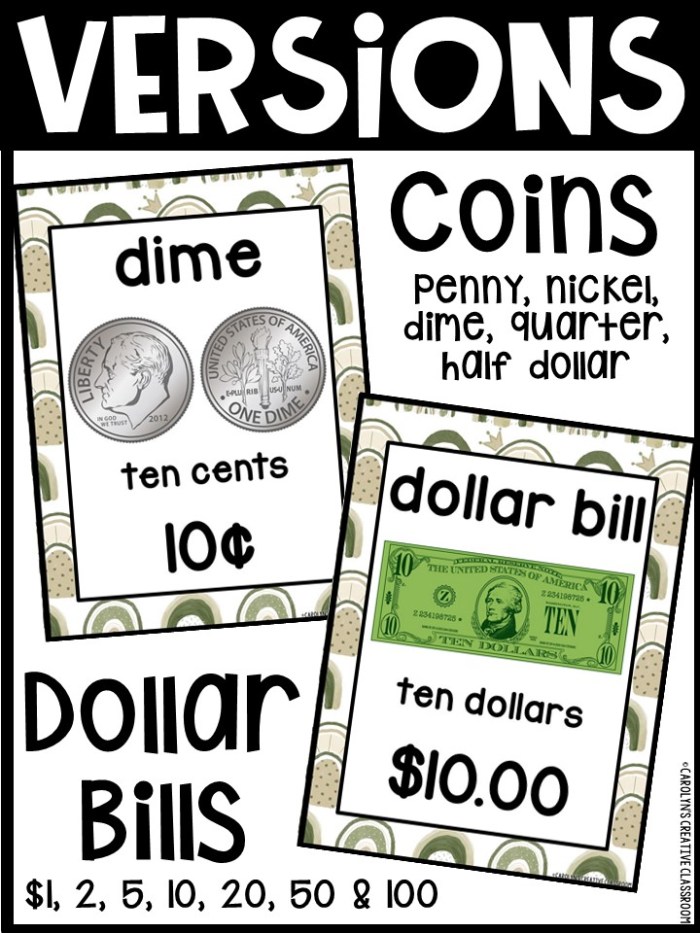 US Money Posters – Coin and Dollar Posters | Boho Rainbow 1 Classroom Decor