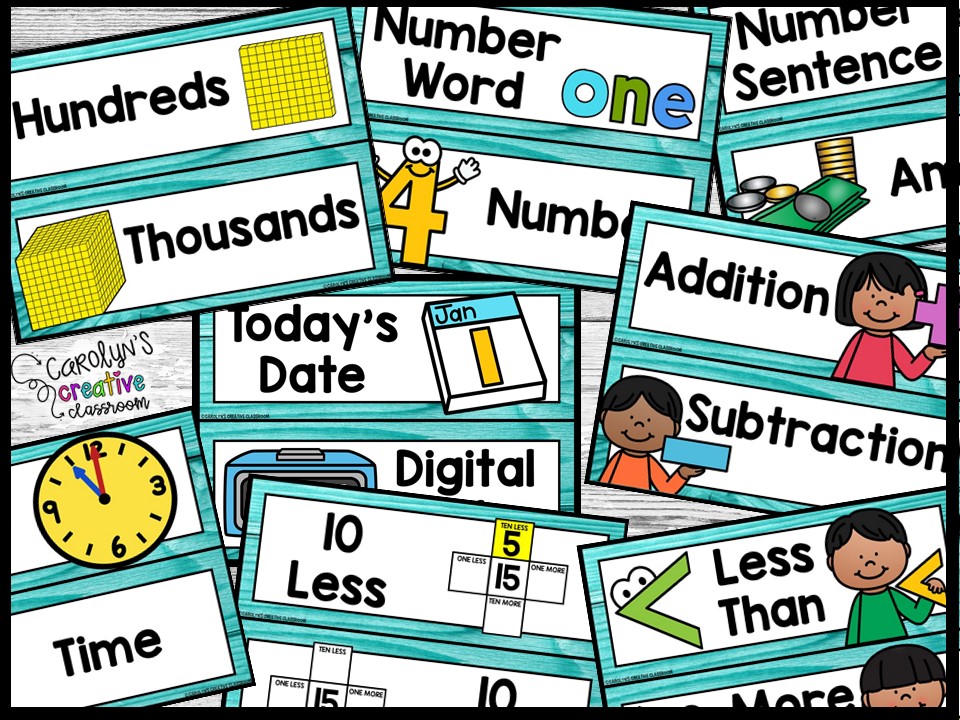 Wood Teal Math Focus Wall and Banner