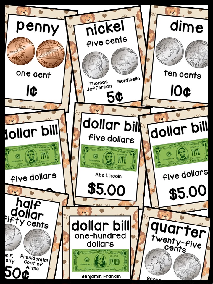 US Money Posters – Coin and Dollar Posters | Lion 1 Classroom Decor