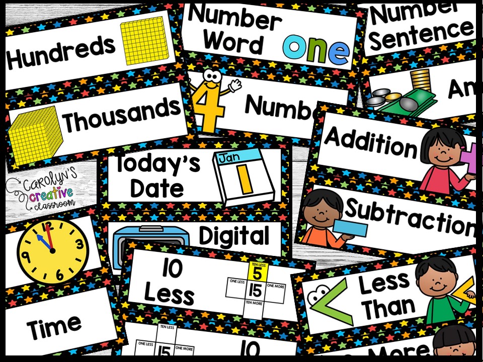 Black and Primary Math Focus Wall and Banner