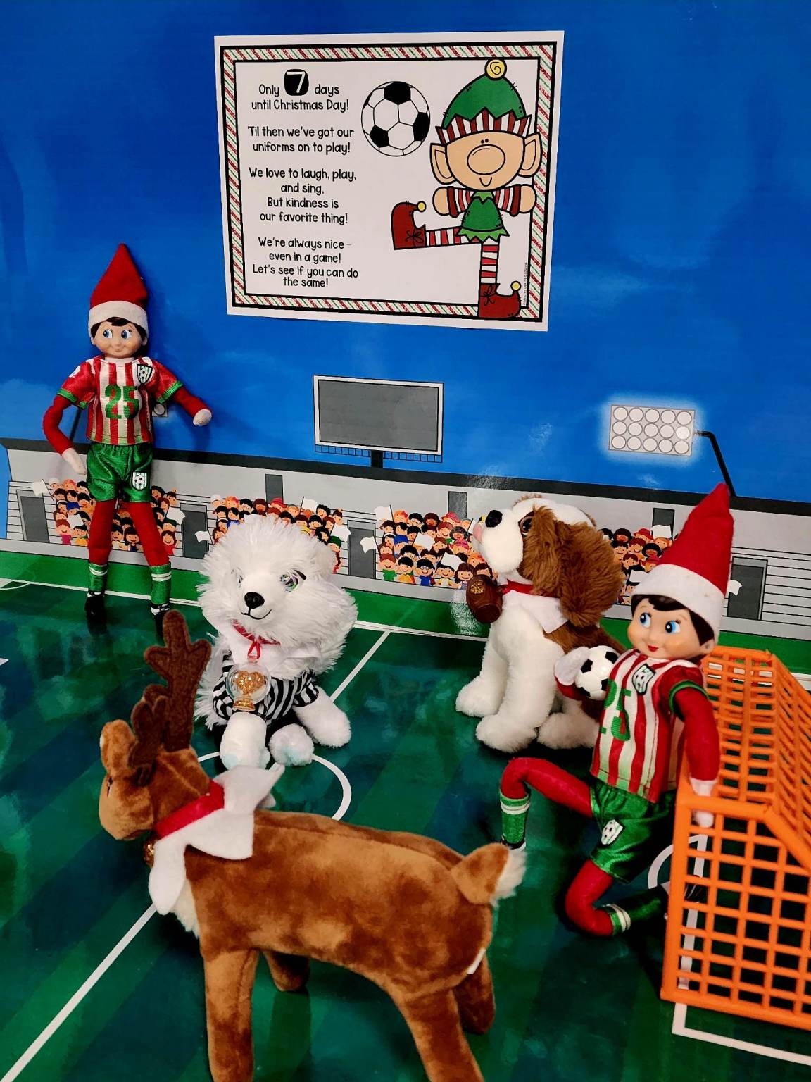 Elf playing Soccer with KINDNESS Printable Poster and Labels FREEBIE ...