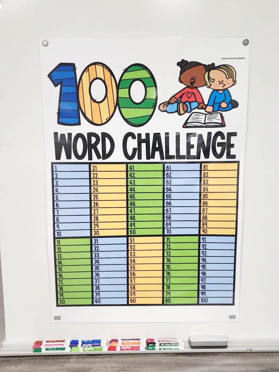 100th Day Word Challenge Anchor Chart [Hard Good] – Option 1 (with lines)