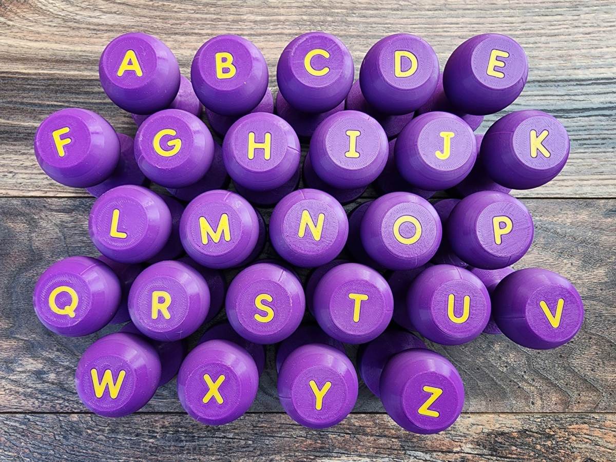 Alphabet Dough Stampers [Hard Good] – UPPERCASE LETTERS (Purple/Yellow)