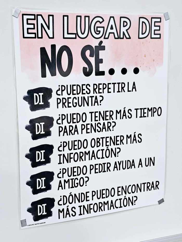 Instead of I don’t Know Anchor Chart [Hard Good] – Option 5 SPANISH