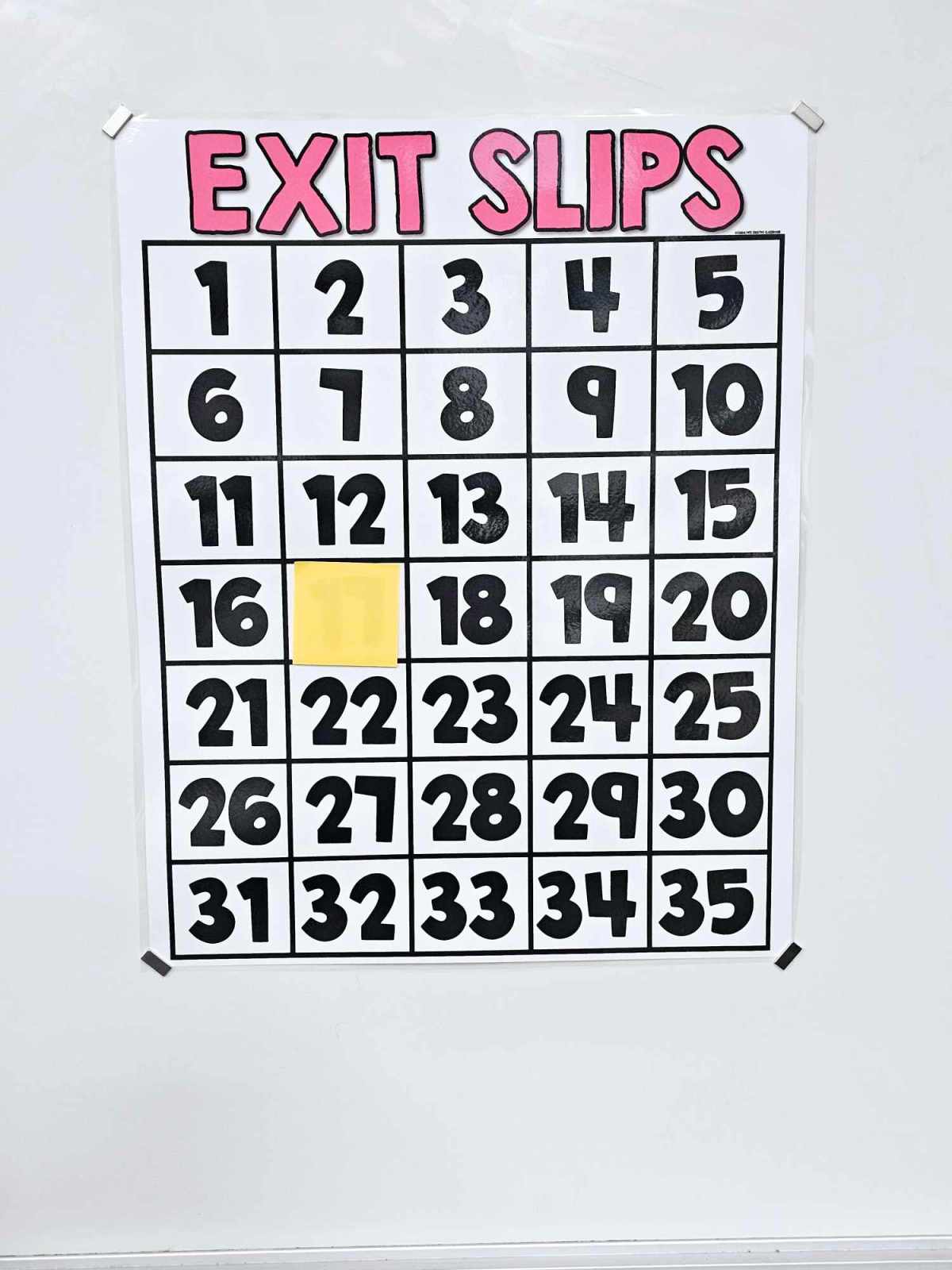 Exit Slips Anchor Chart [Hard Good] – Option 7 (Pink to 35)