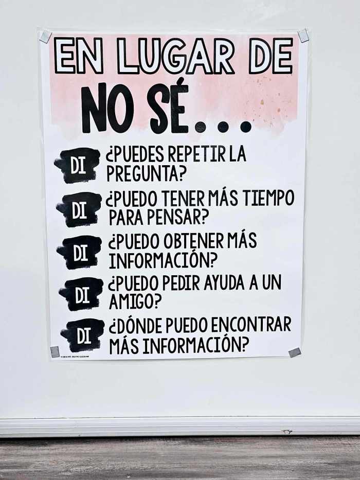 Instead of I don’t Know Anchor Chart [Hard Good] – Option 5 SPANISH