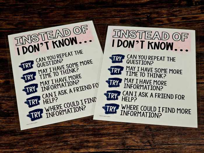MINI Anchor Charts: Instead of I Don’t Know #1