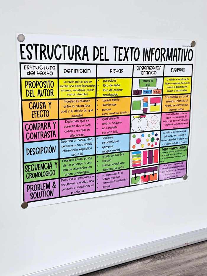 Informational Text Structure Anchor Chart [Hard Good] – Option 3 (Spanish)